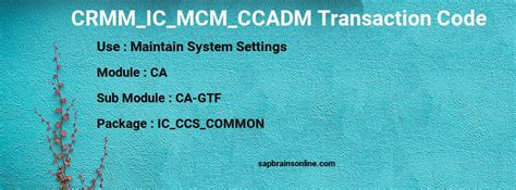 CRMM IC MCM CCADM SAP Tcode For Maintain System Settings