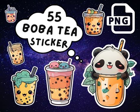 Kawaii Boba Sticker Bundle Cute Bubble Tea Sticker Png Printable