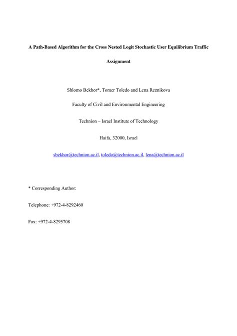 Pdf A Path Based Algorithm For The Cross Nested Logit Stochastic User