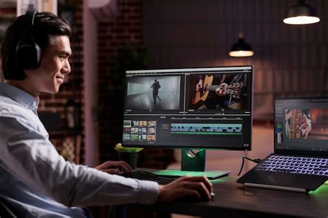 Premium Photo Male Videographer Editing Movie Footage With Media