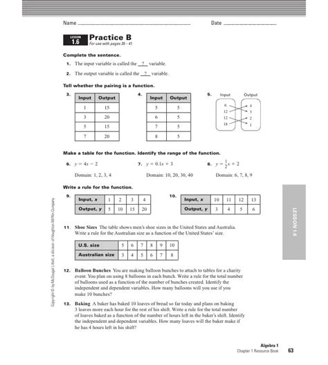 Holt Algebra 1 Worksheets Answer Key