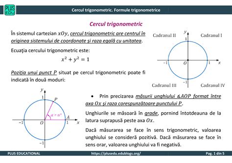 Cercul Trigonometric Formule Trigonometrice Plus Educational