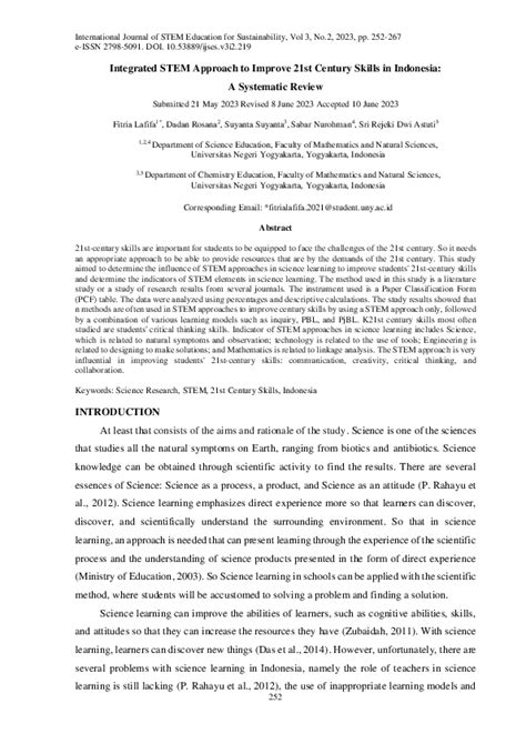Pdf Integrated Stem Approach To Improve 21st Century Skills In
