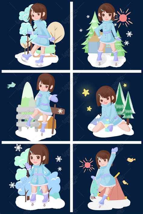 손으로 그린 스케이팅 소녀 Png 일러스트 및 벡터 이미지 무료 다운로드 Lovepik