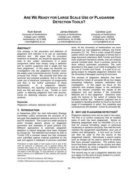Pdf Are We Ready For Large Scale Use Of Plagiarism Detection Tools