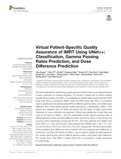 Pdf Virtual Patient Specific Quality Assurance Of Imrt Using Unet