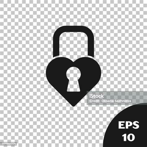 투명 한 배경에 고립 된 심장 아이콘의 모양에 검은 성 잠긴 심장 기호와 열쇠 구멍 기호를 사랑합니다 발렌타인 벡터 일러스트레이션 개념에 대한 스톡 벡터 아트 및 기타