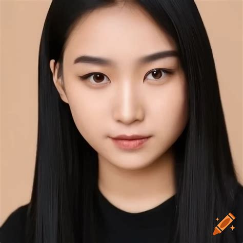 Portrait Of A Young Asian Woman With Black Hair And Brown Eyes