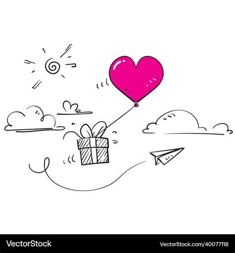Hand Drawn Doodle T Box Flying Balloon Isolated
