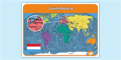 Luxembourg On World Map Display Poster Teacher Made