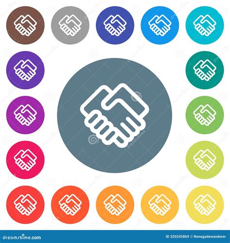 Handshake Outline Flat White Icons On Round Color Backgrounds Stock Vector Illustration Of