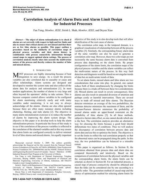 Pdf Correlation Analysis Of Alarm Data And Alarm Limit Design For