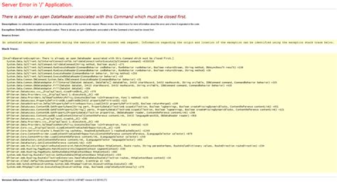 Episerver 7 There Is Already An Open Datareader Associated With