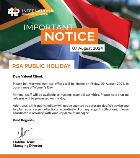 Notice Public Holiday In South Africa Friday 9th August Anthony