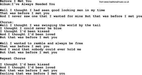 Emmylou Harris Song Before I Met You Lyrics