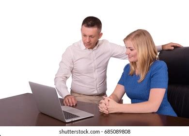 Man Woman Looking Computer Screen Isolated Stock Photo Shutterstock
