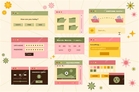 Free Vector Hand Drawn Retro Computer Windows Element Set