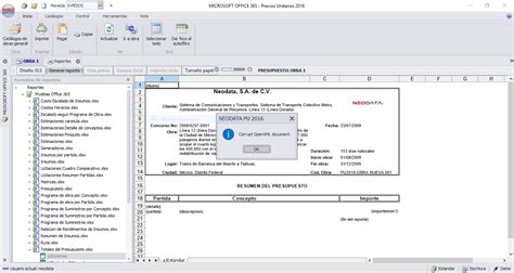 Solución al error Corrupt OpenXML document Neodata