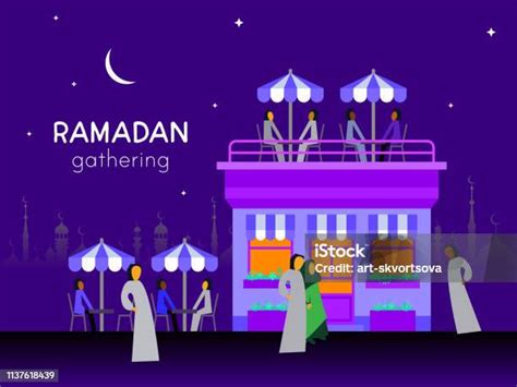 라마단 모임 라마단의 달 음식 할랄 음식 무슬림 식사 카페 또는 레스토랑 배경입니다 기도의 이슬람 거룩한 달 라마단 카림 축 하 밤 배경입니다 이 프 타르 파티 Eid Ul