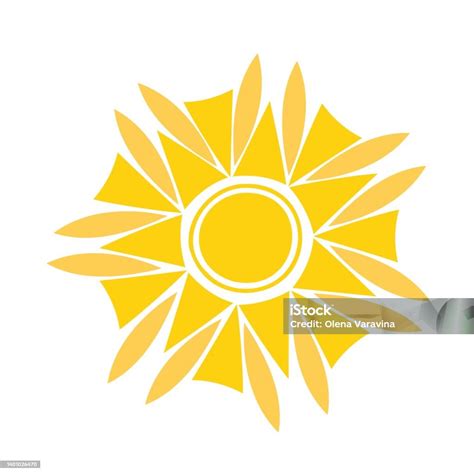 둥근 모양 중간을 가진 간단한 노란 태양 벡터 평면 일러스트레이션 카드 만들기를위한 귀여운 여름 이미지 장식 휴가 개념 및 어린이를위한 휴가 및 여름 디자인 고풍스런에 대한