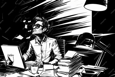 Premium Photo Illustration Of A Man Sitting At A Desk With A Laptop Computer Generative Ai