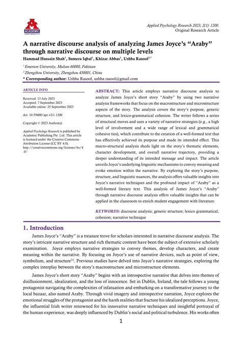 Pdf A Narrative Discourse Analysis Of Analyzing James Joyces Araby Through Narrative
