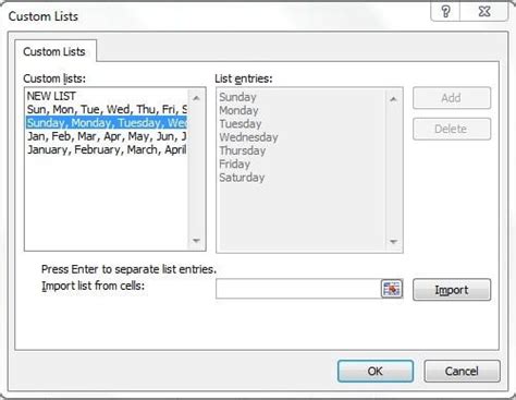 Excel Custom Lists