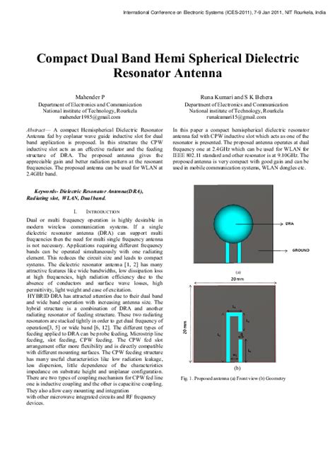 Pdf Compact Dual Band Hemi Spherical Dielectric Resonator Antenna