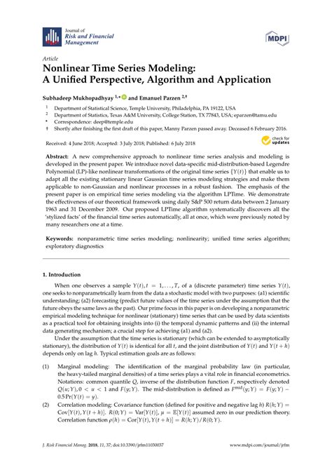 Pdf Nonlinear Time Series Modeling A Unified Perspective Algorithm And Application