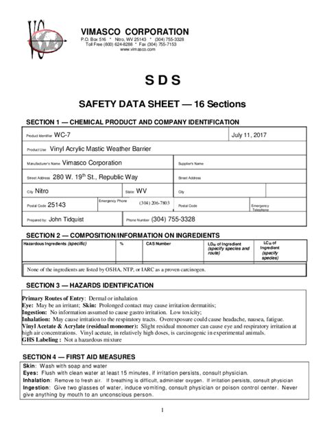 Fillable Online Fillable Online S D S Safety Data Sheet 16 Sections Fax Email Print Pdffiller