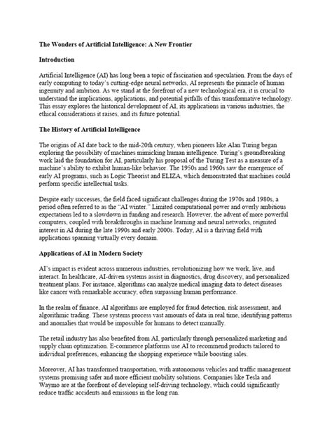 The Wonders Of Artificial Intelligence Pdf Artificial Intelligence
