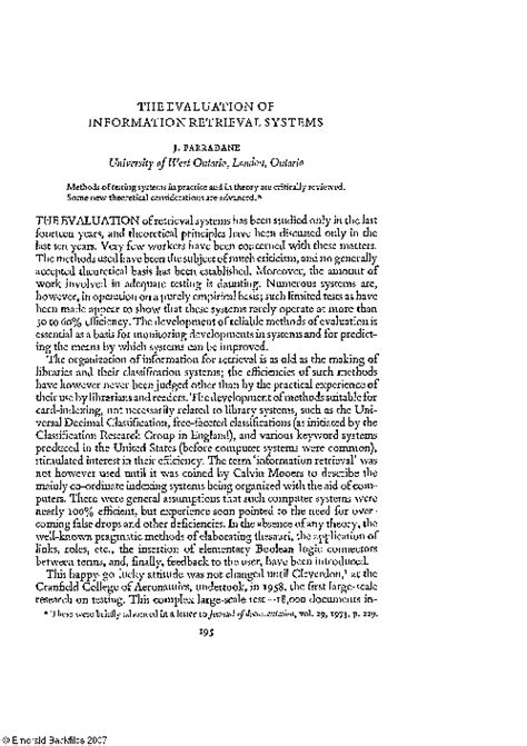 Pdf Evaluation Of Information Retrieval Systems