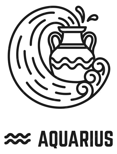 Premium Vector Aquarius Symbol Black Line Icon Zodiac Sign