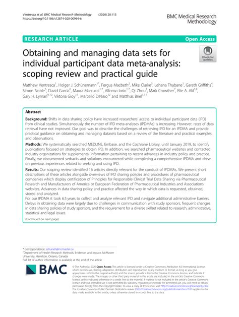 Pdf Obtaining And Managing Data Sets For Individual Participant Data Meta Analysis Scoping