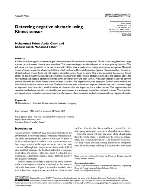 Pdf Detecting Negative Obstacle Using Kinect Sensor