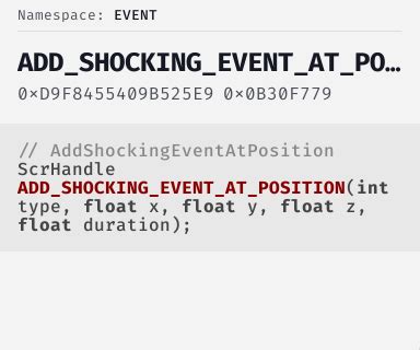 AddShockingEventAtPosition FiveM Natives Cfx Re Docs