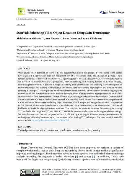 Pdf Swinvid Enhancing Video Object Detection Using Swin Transformer