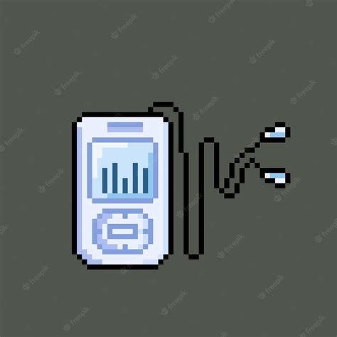 픽셀 아트 스타일의 핸즈프리가 있는 음악 플레이어 프리미엄 벡터