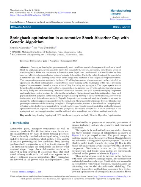 Pdf Springback Optimization In Automotive Shock Absorber Cup With Genetic Algorithm