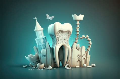 Creative Tooth Illustration Different Tools For Dental Care Dental