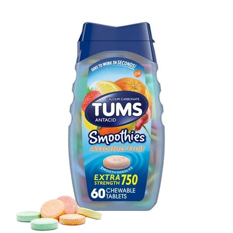 Tums Smoothies Extra Strength Heartburn Relief Antacid Tablets Fruit