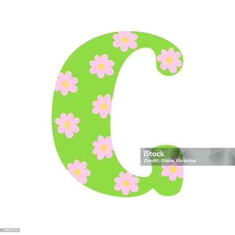 봄 꽃으로 장식 된 자본 밝은 녹색 영어 알파벳 간단한 만화 스타일 벡터 일러스트 레이 션 서예 Abc 귀여운 재미있는 필기 낙서 및 레터링의 편지 G로 장식 0명에 대한