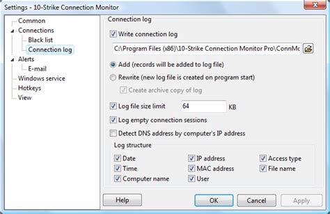 Configuring Connection Log