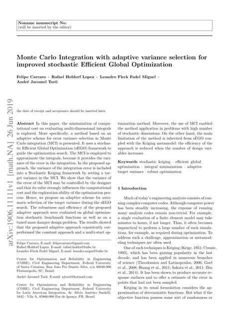 Pdf Monte Carlo Integration With Adaptive Variance Selection For Improved Stochastic Efficient