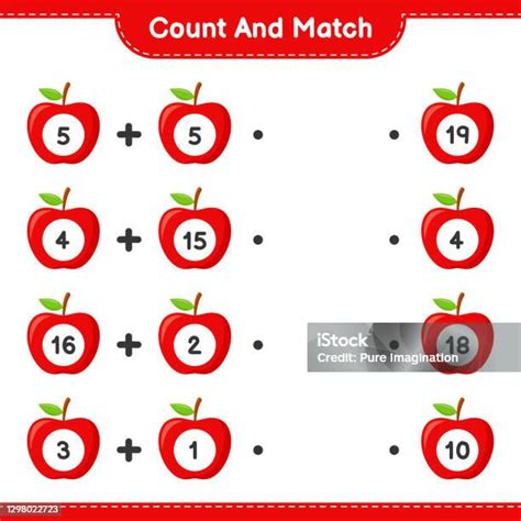 계산 및 일치 애플의 수를 계산하고 오른쪽 숫자와 일치합니다 교육 어린이 게임 인쇄 워크 시트 벡터 일러스트레이션 0명에 대한 스톡 벡터 아트 및 기타 이미지 Istock
