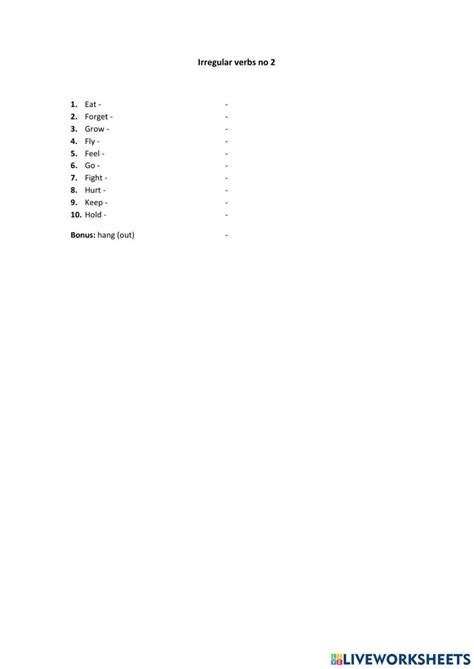 Irregular Verbs No 2 Worksheet Live Worksheets