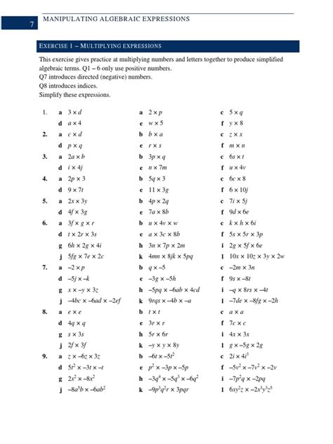 Manipulating Algebraic Expressions Pdf