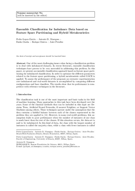 pdf ensemble classification for imbalanced data based on feature