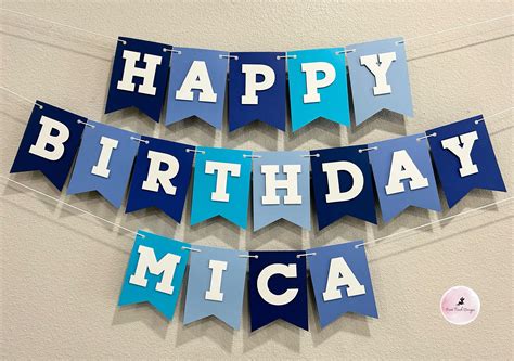 Blue Ombré Happy Birthday Banner With Name Blue Hues Birthday Banner