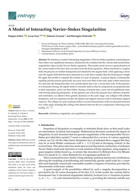 Pdf A Model Of Interacting Navier Stokes Singularities
